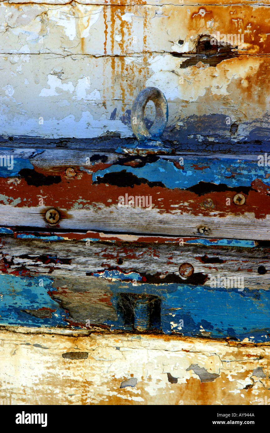Rust and peeling paint on the side of an old boat Stock Photo - Alamy