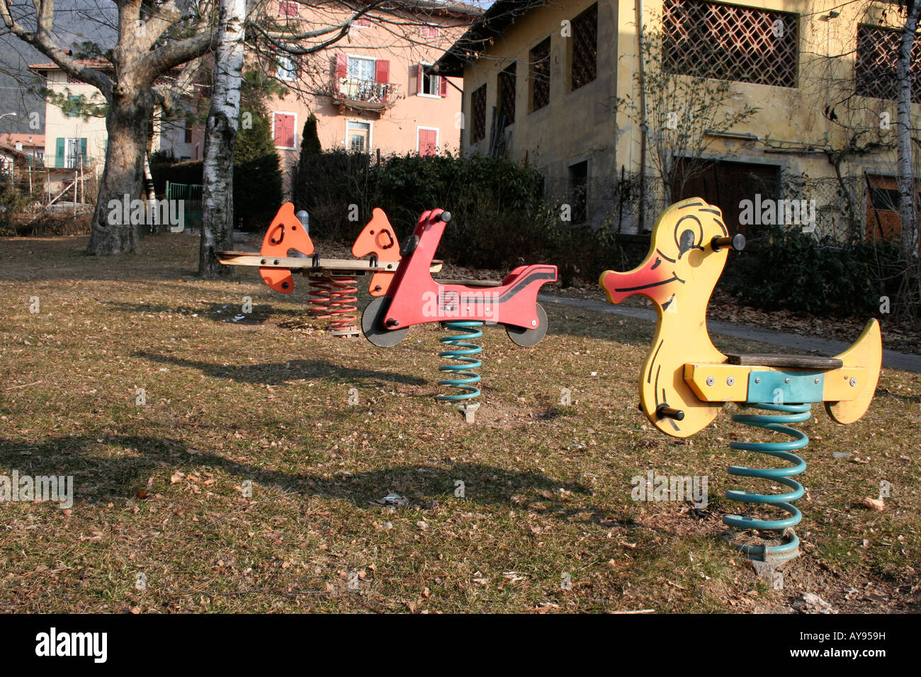 Playground Park in Small Alpine Town of Revo Italy Stock Photo - Alamy