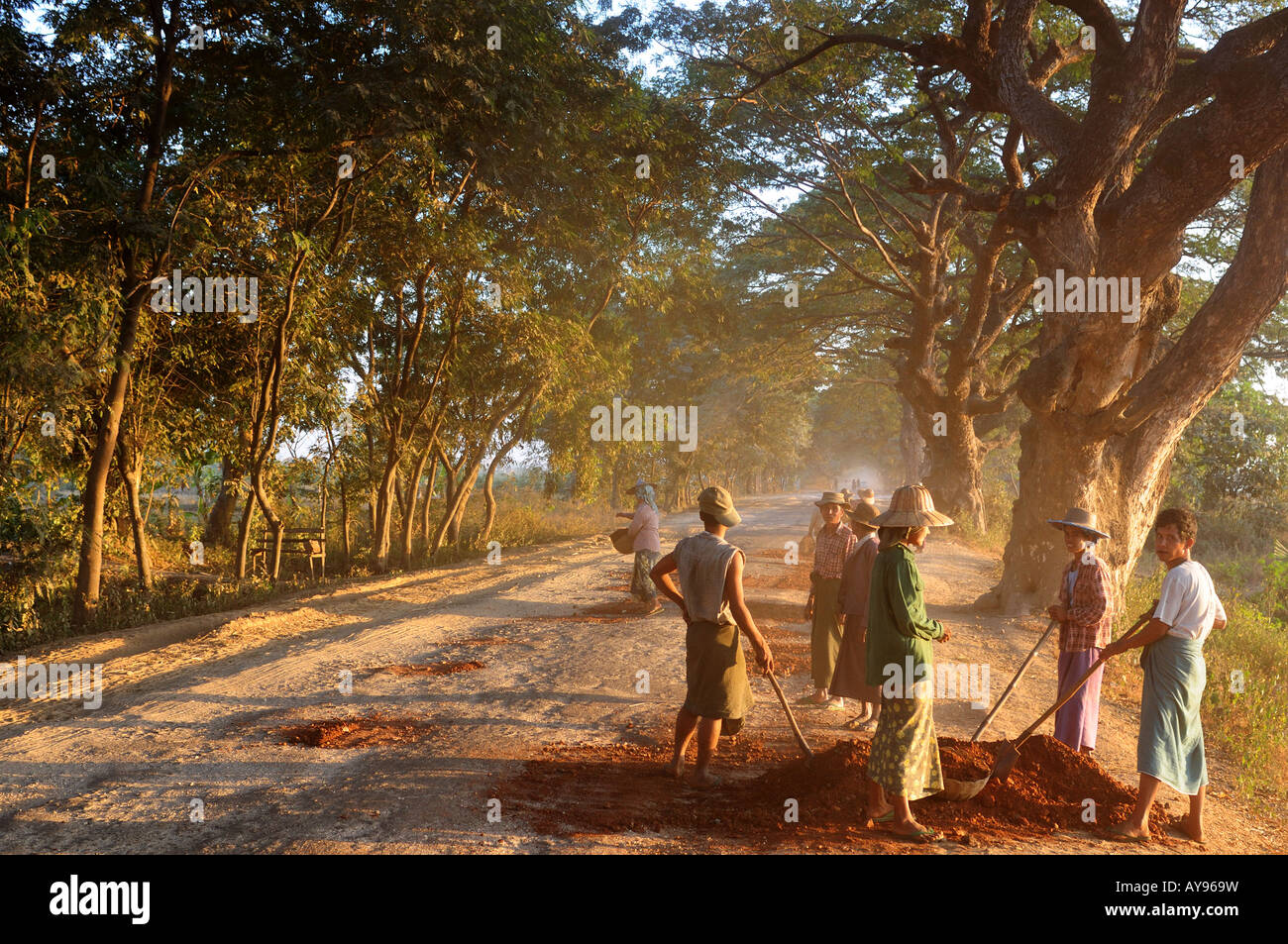 Street working construction a dusty road Pyay Myanmar Stock Photo - Alamy