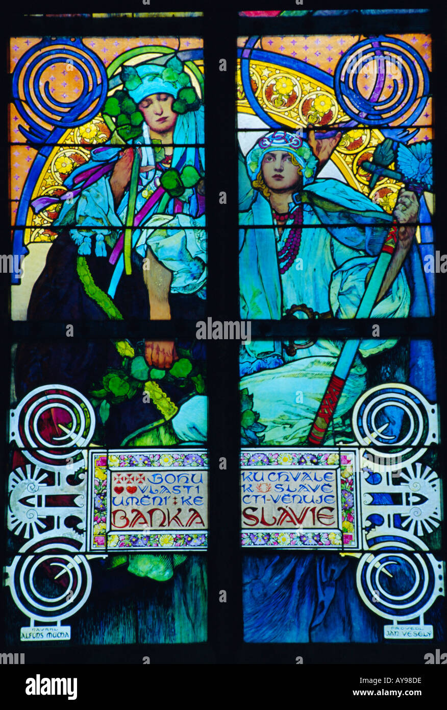 Stained glass window by Mucha St Vitus Cathedral Prague Czech Republic ...