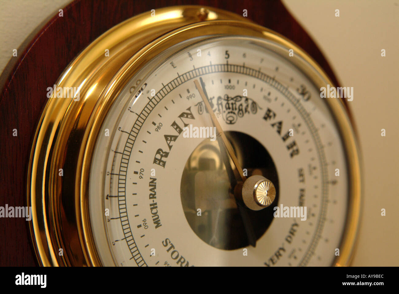 wooden and brass barometer Stock Photo - Alamy