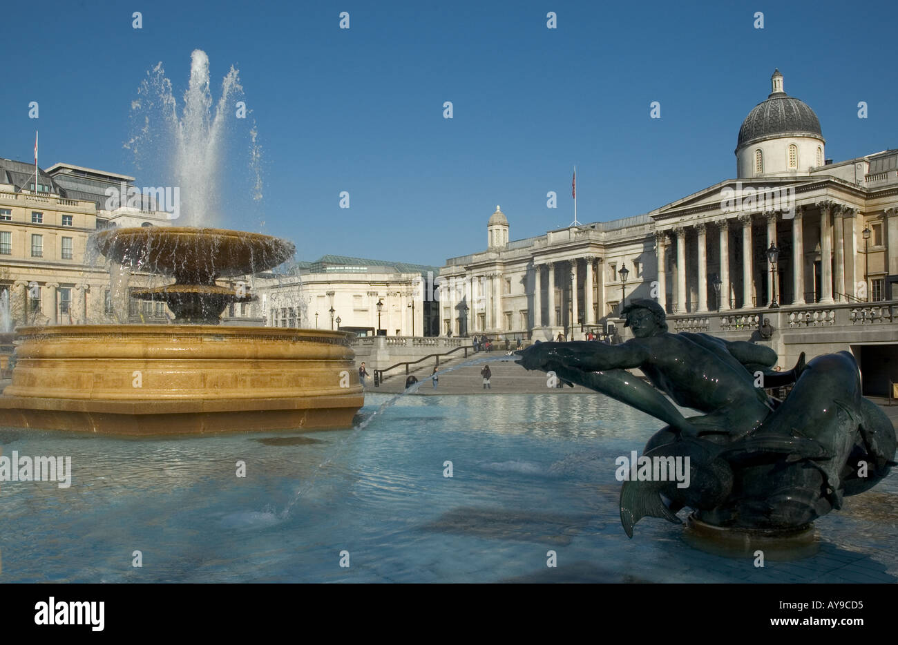 UK London Trafalgar square National Gallery and fountain Stock Photo ...