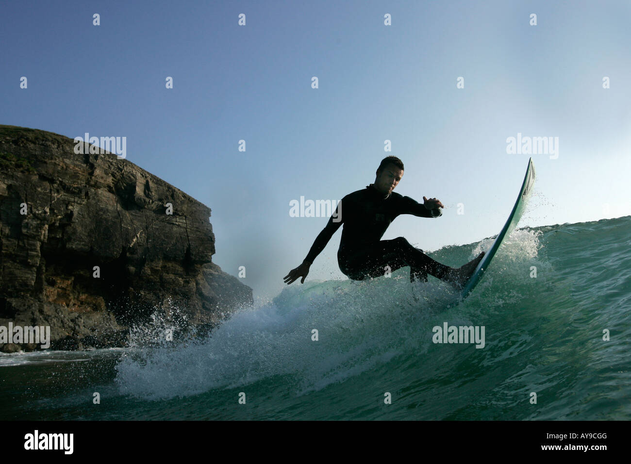 Joss Ash surfing action, Chapel Porth, Cornwall, UK Stock Photo - Alamy