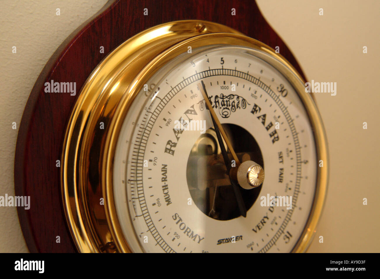 wood and brass barometer Stock Photo - Alamy