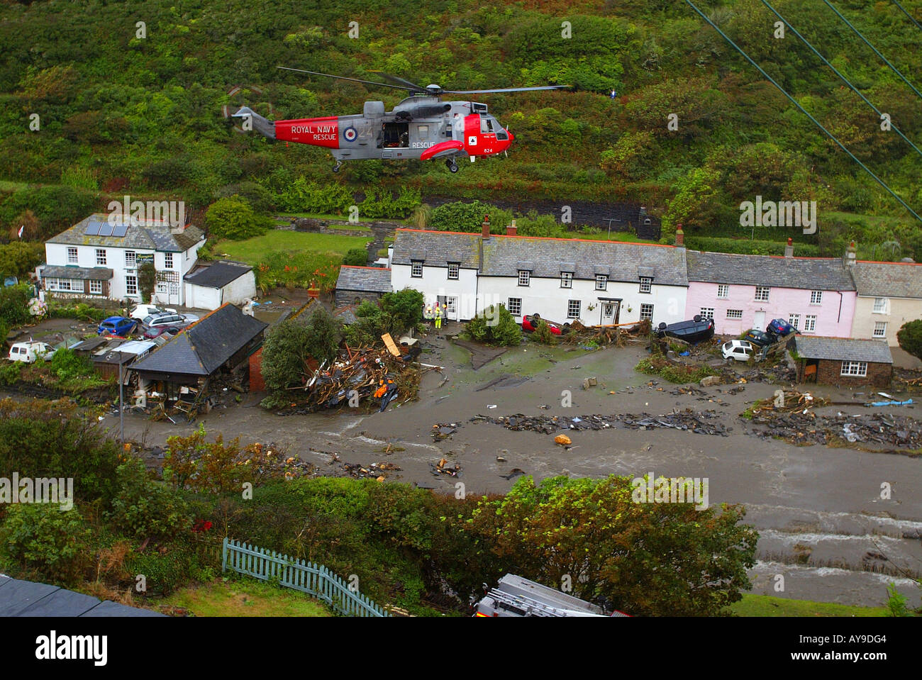 Boscastle flood helicopter hi-res stock photography and images - Alamy