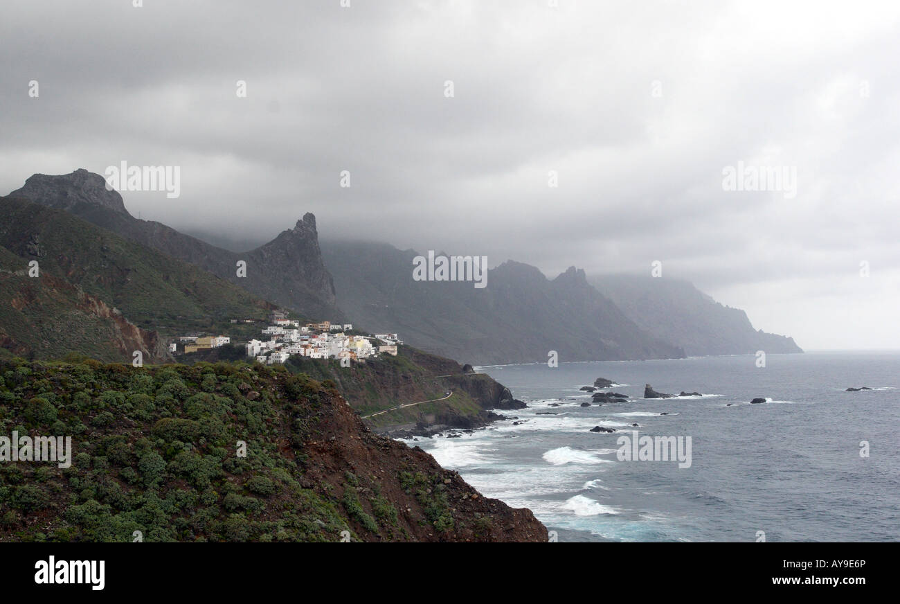 The treacherous rocky coast and cliffs of north east Tenerife around ...
