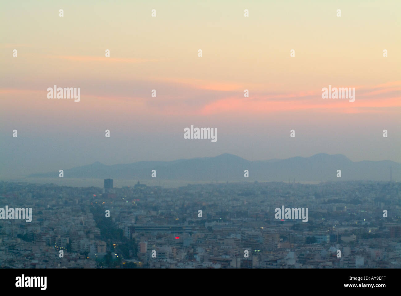 Greece Athens Skyline at Sunset Stock Photo - Alamy