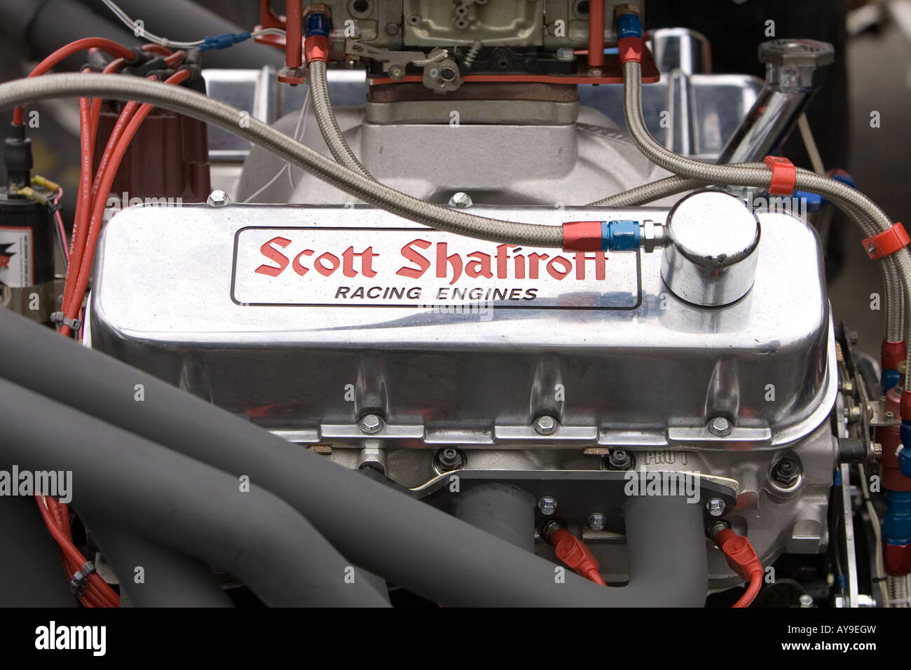 Scott Shafirott racing engine, Santa Pod, UK Stock Photo - Alamy