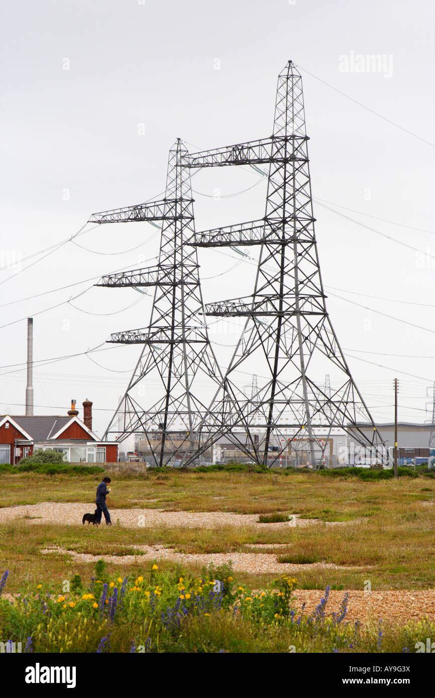 electricity pylons at Dungeness, Kent, UK Stock Photo - Alamy
