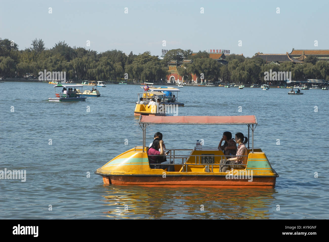 Pleasure boats on the Xihai Hu in Houhai in Beijing China Stock Photo ...