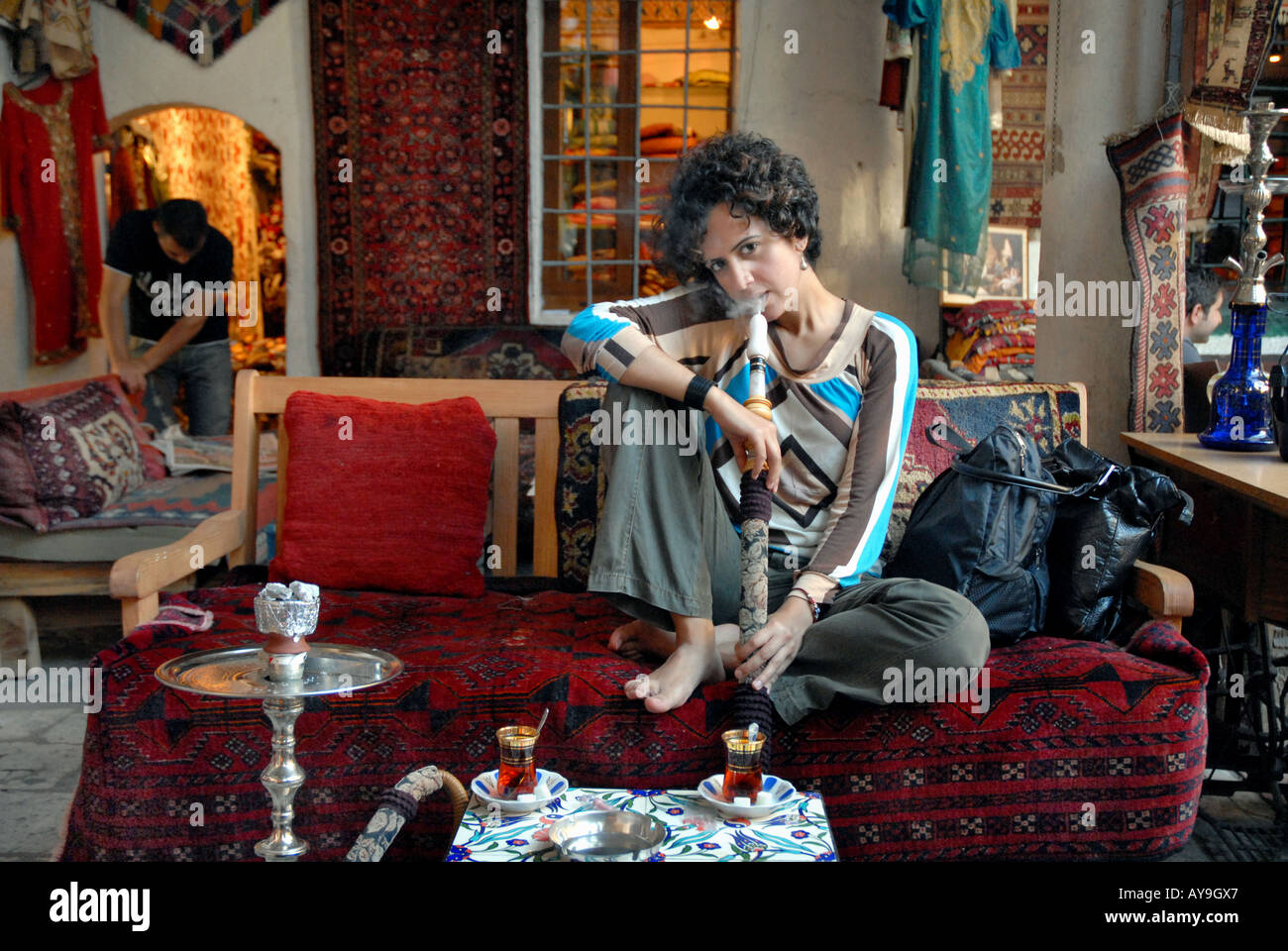 TURKISH WOMAN SMOKING NARGILE Stock Photo - Alamy