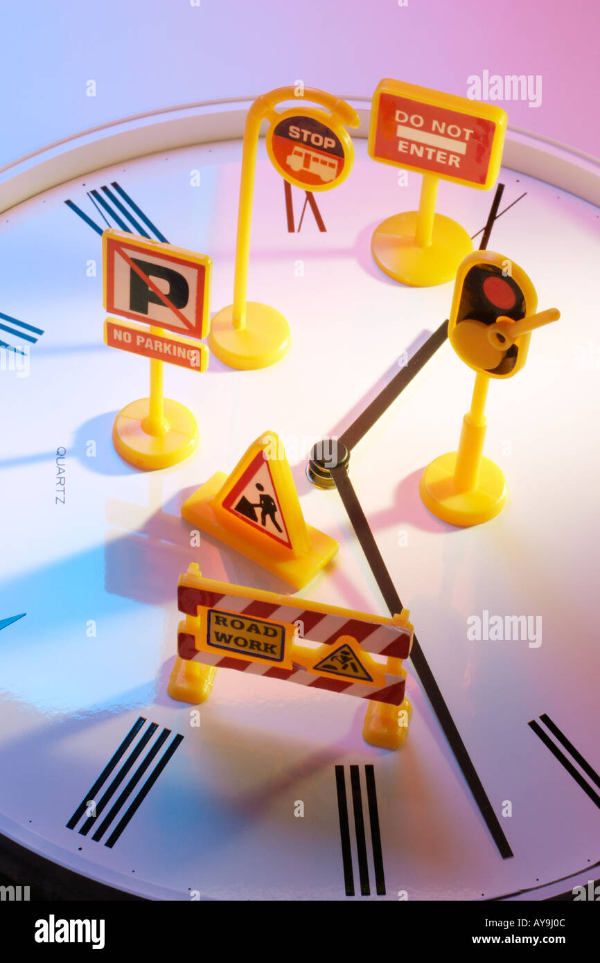 Miniature Traffic Signs on Clock Stock Photo - Alamy