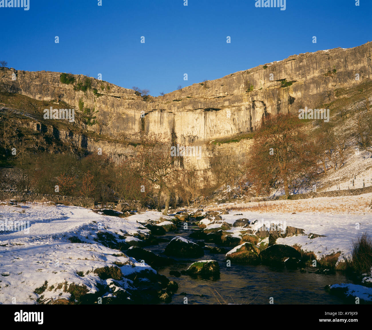 malham beck flowing through malham cove in wintertime malham yorkshire ...