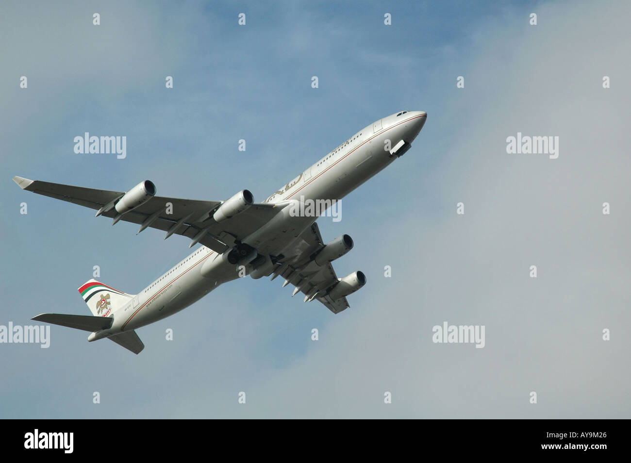 Etihad Airways jet taking off from Gatwick airport, London, UK Stock ...