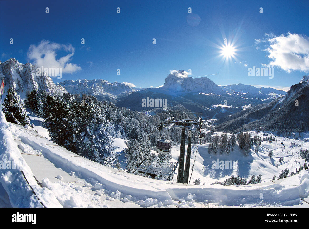 Cable car on mountainside, Selva Gardena, Italy Stock Photo - Alamy