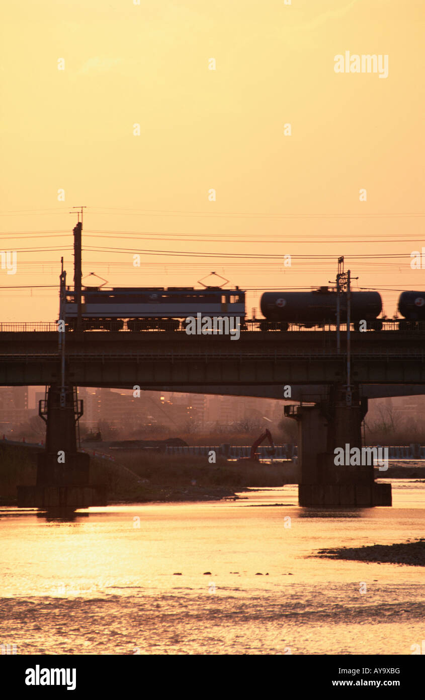 Train on Bridge Stock Photo - Alamy