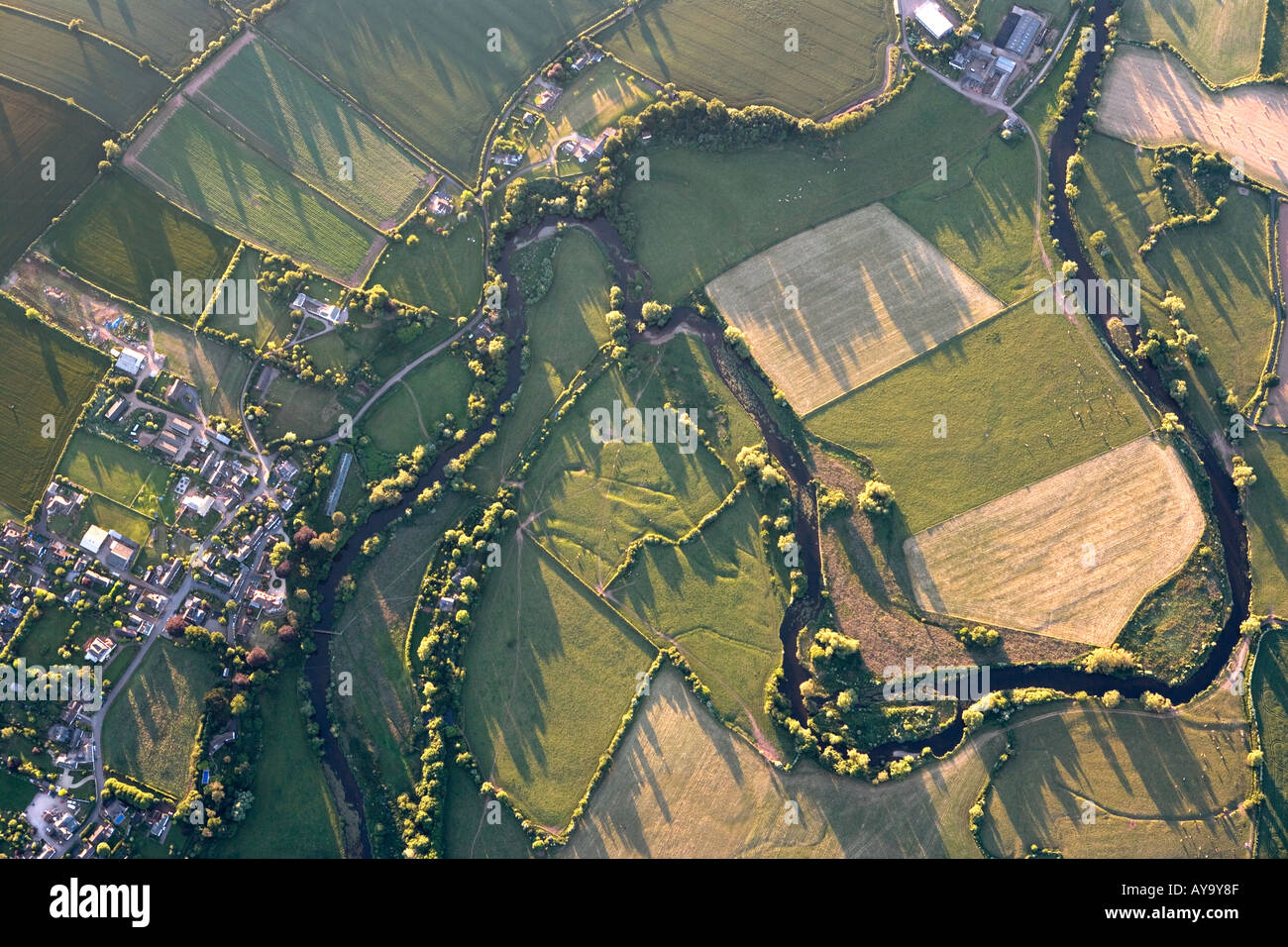 Aerial view of the landscape of Devon England taken from a hot air ...