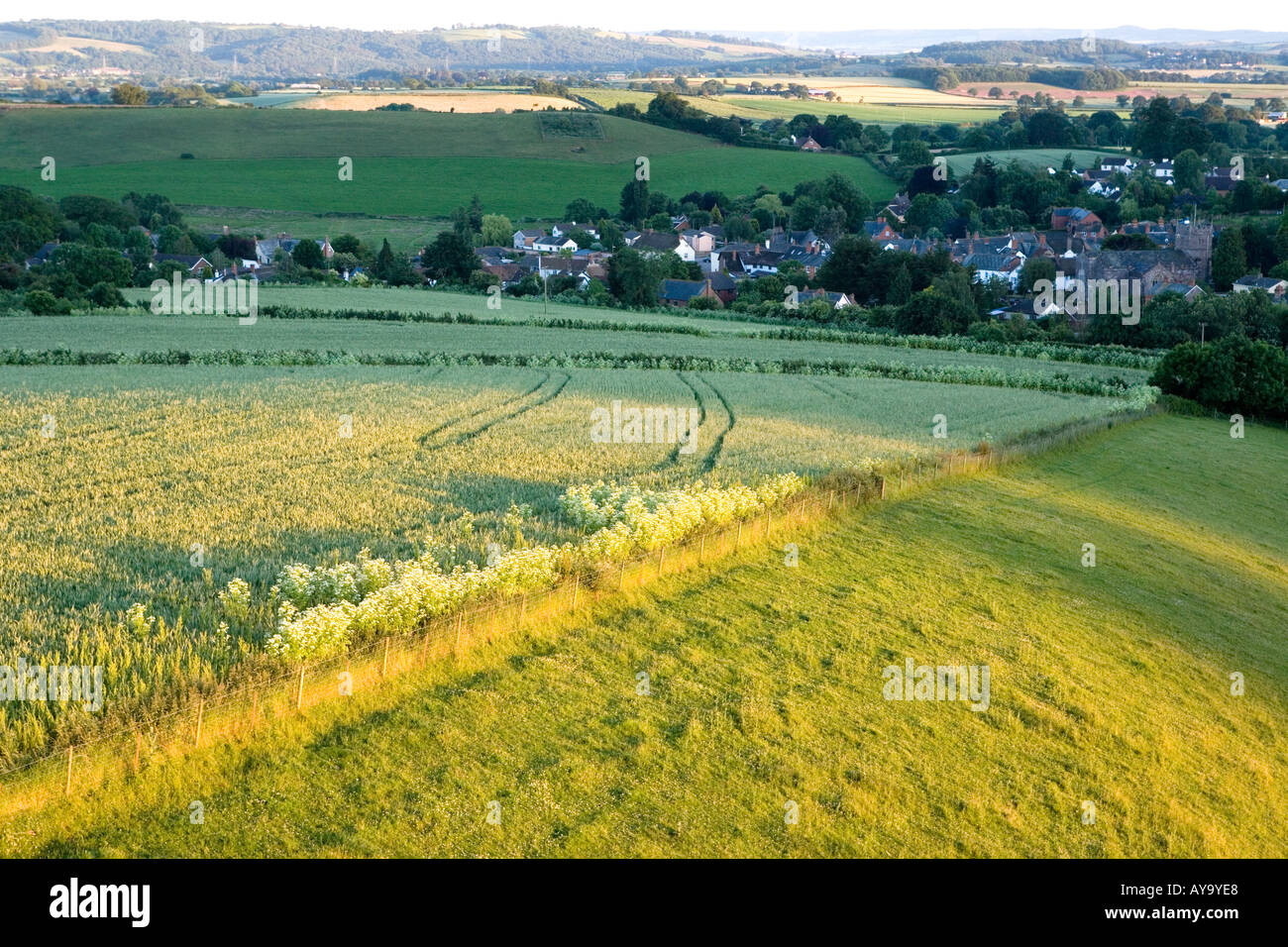 Aerial view of a Devon field and village from a hot air balloon Stock ...