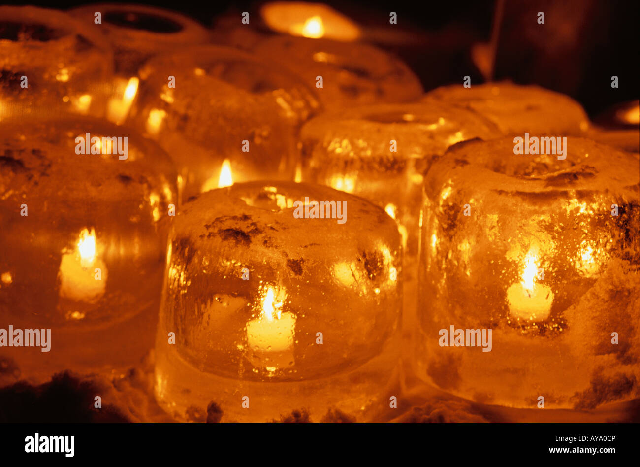 Candles in Ice Lanterns Stock Photo - Alamy