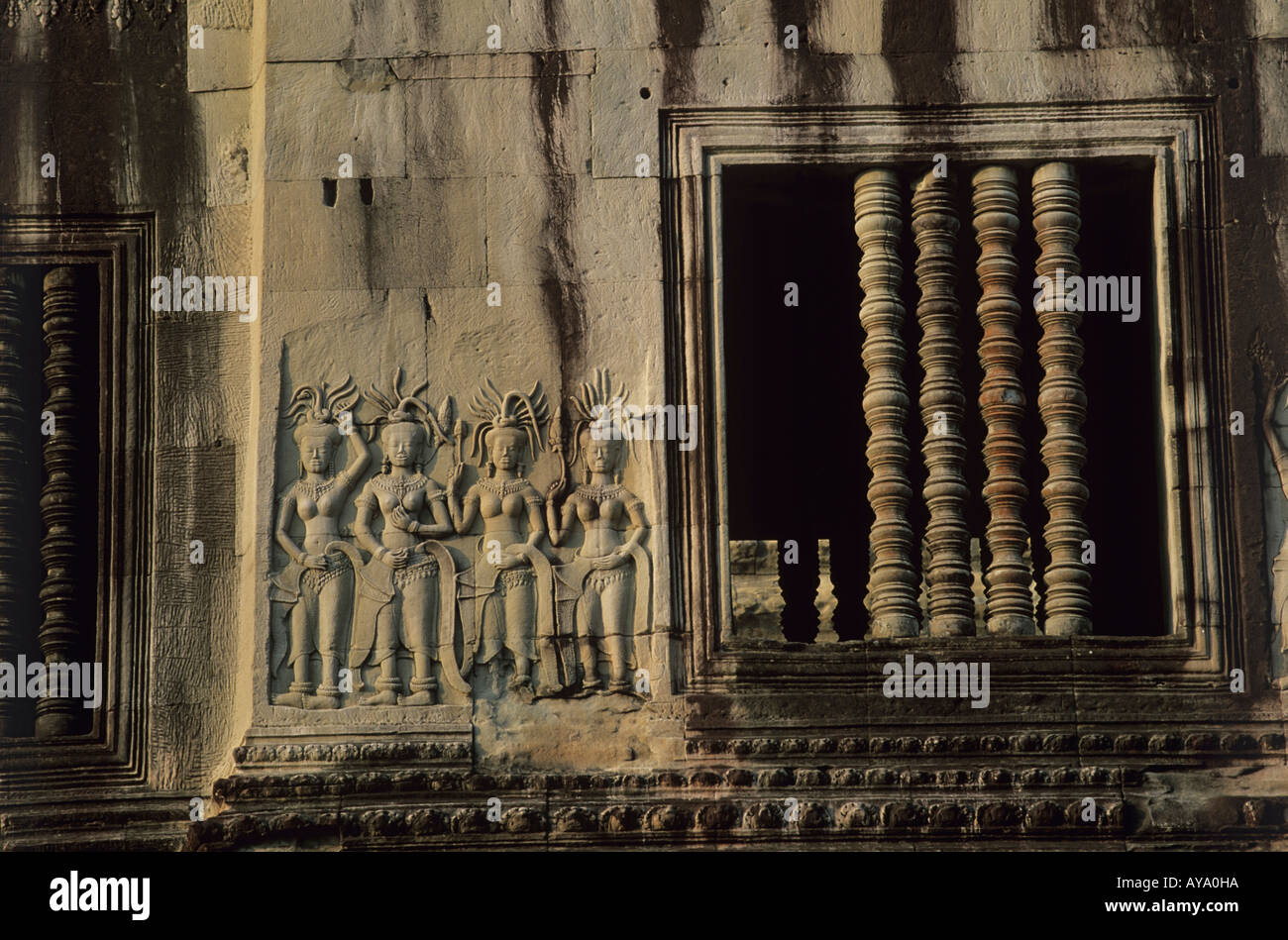 Cambodia Angkor Wat Bas relief of aspara heavenly nymph carvings in ...