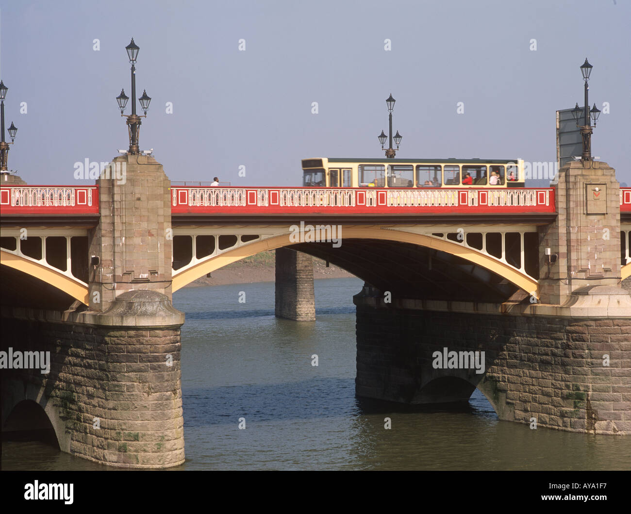 Bus on Usk Bridge Newport 48968KP Stock Photo - Alamy