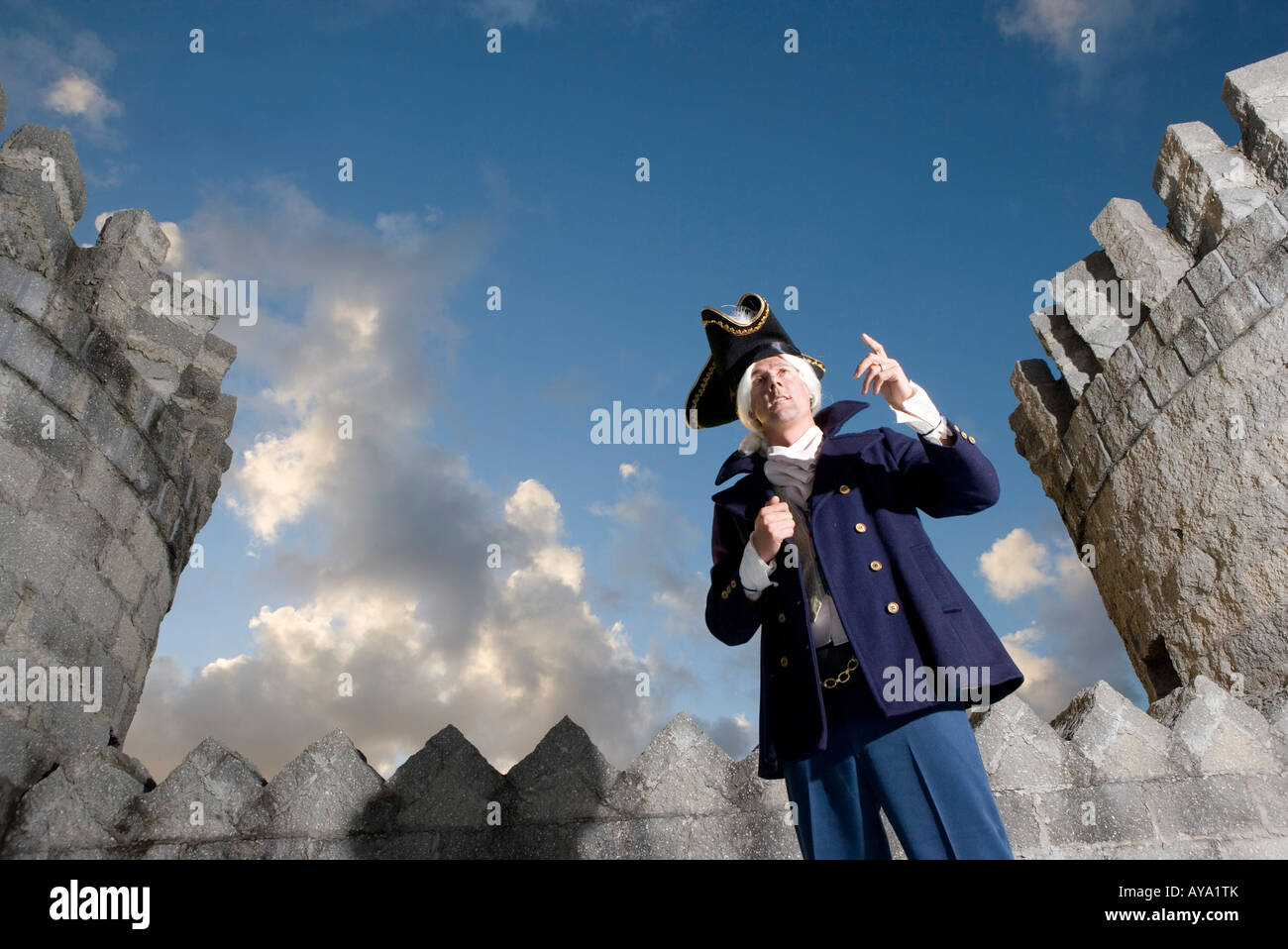 View of a navy officer with castle turrets and parapets in the ...
