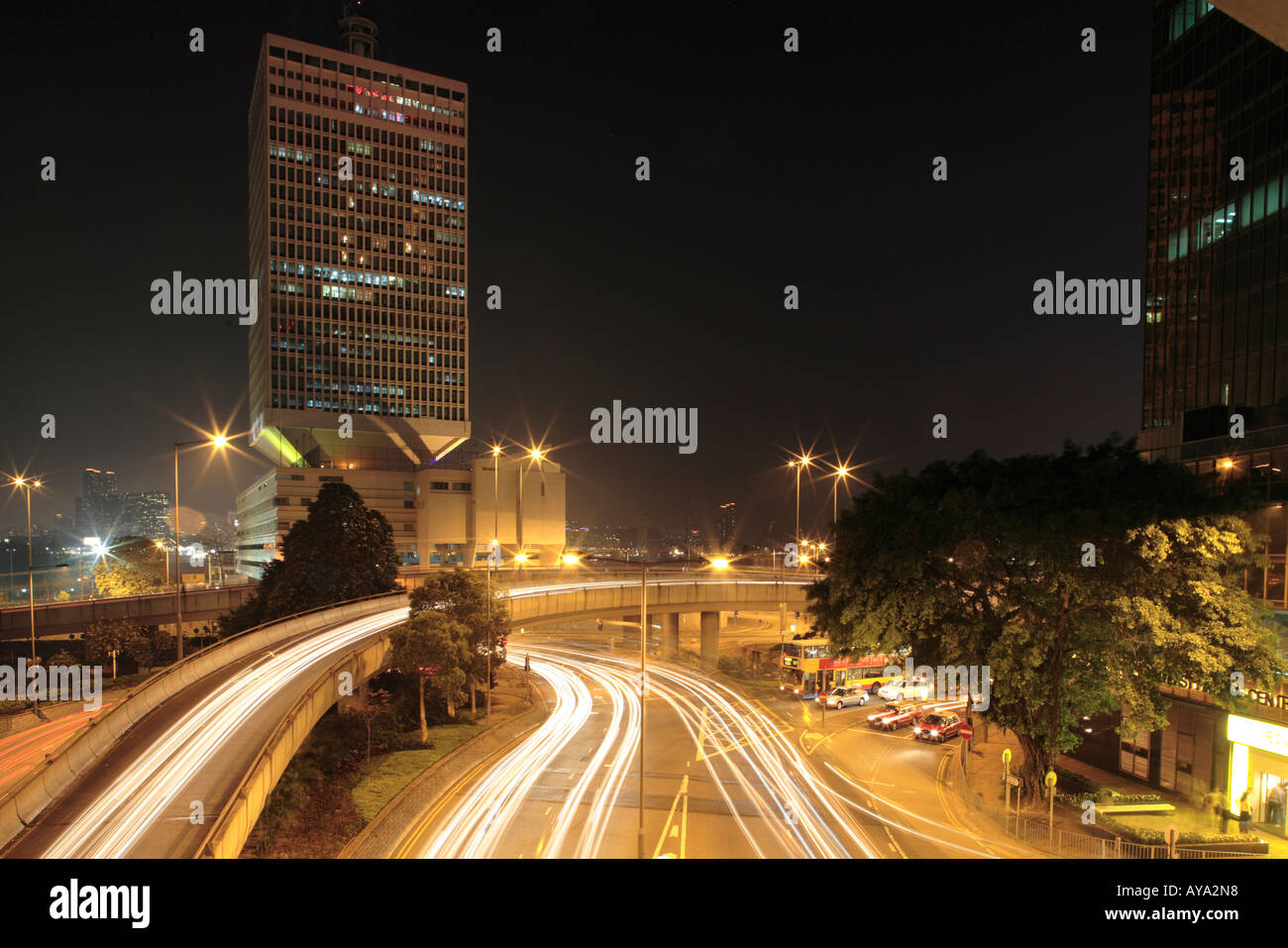Asia Peoples Republic of China Hong Kong Blurred traffic lights on ...