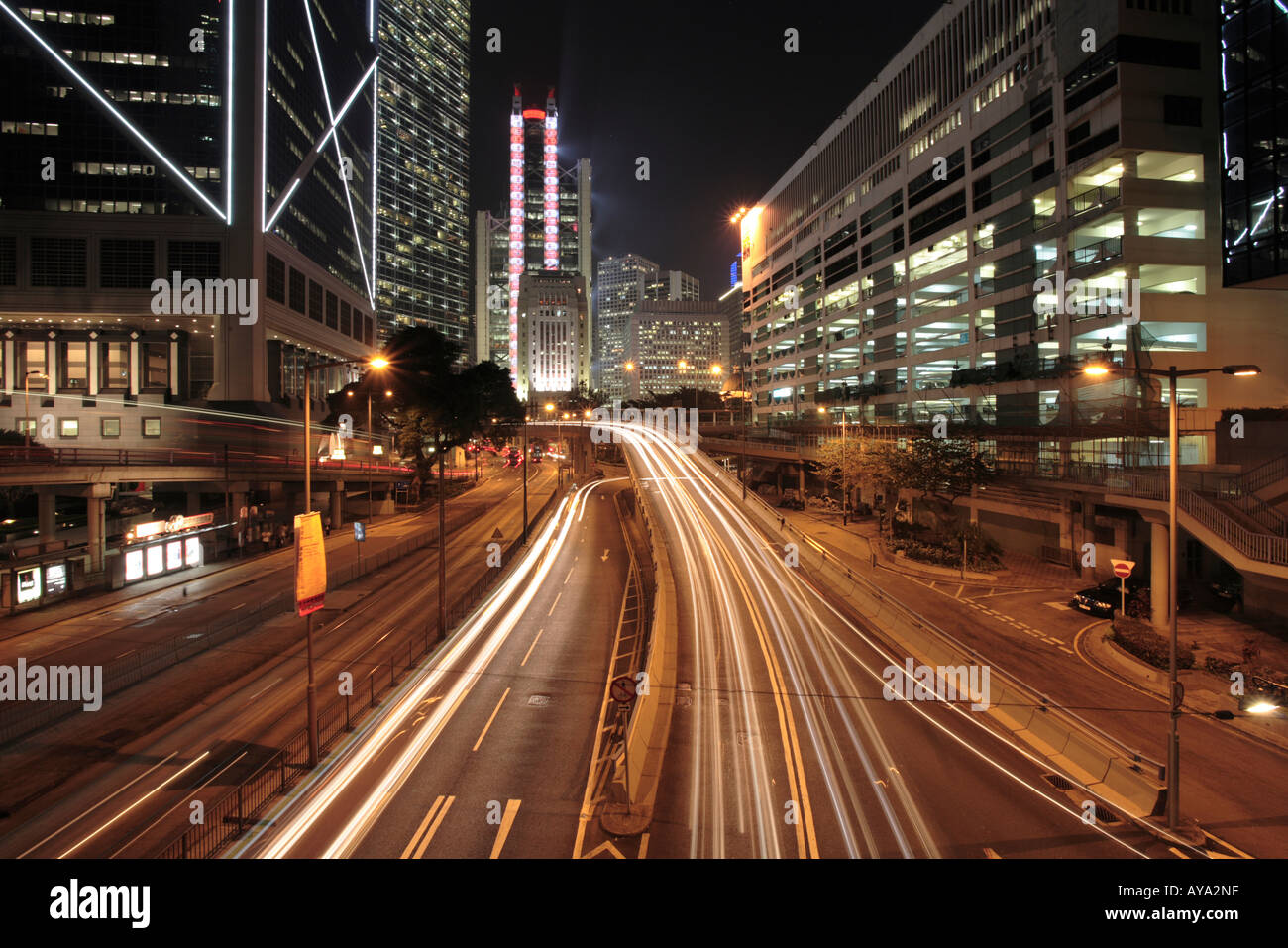 Asia Peoples Republic of China Hong Kong Blurred traffic lights on ...