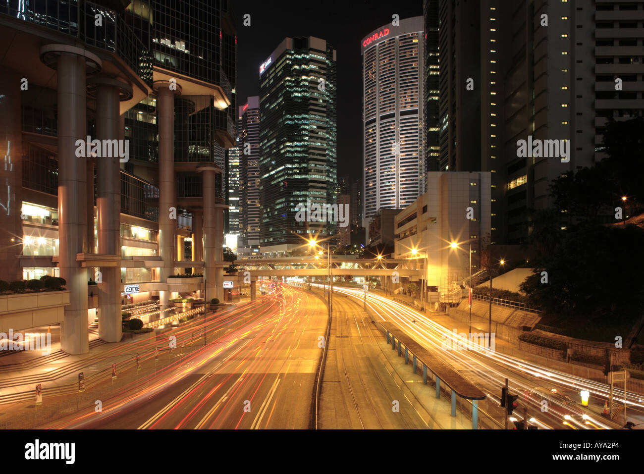 Asia Peoples Republic of China Hong Kong Blurred traffic lights on ...