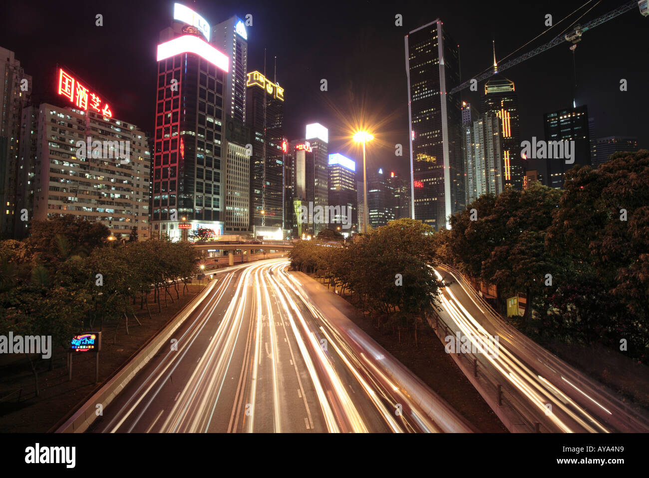 Asia Peoples Republic of China Hong Kong Blurred traffic lights on ...