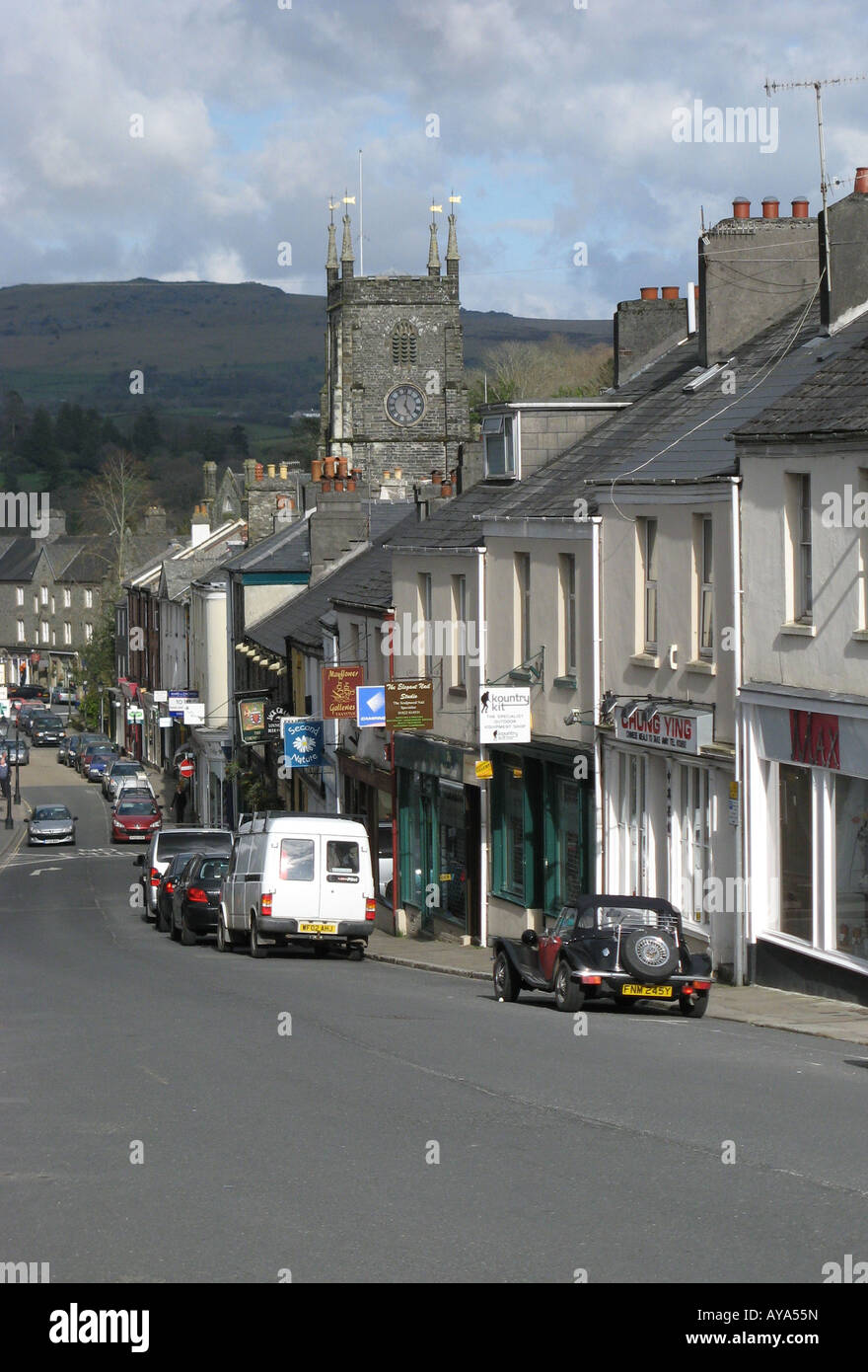 St Eustachius Parish Church viewed from West Street, Tavistock, Devon ...