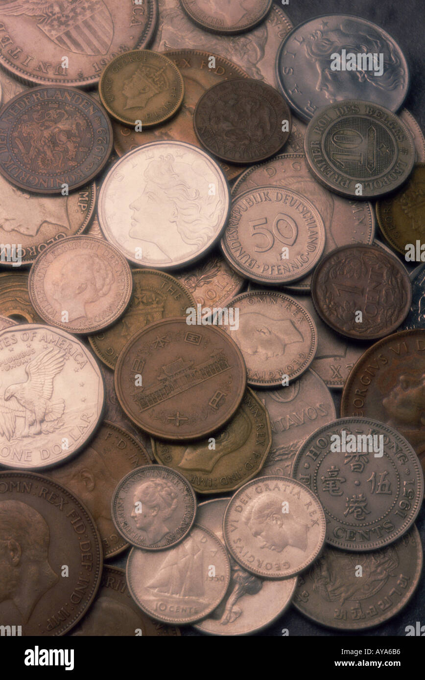 coins from various countries Stock Photo - Alamy