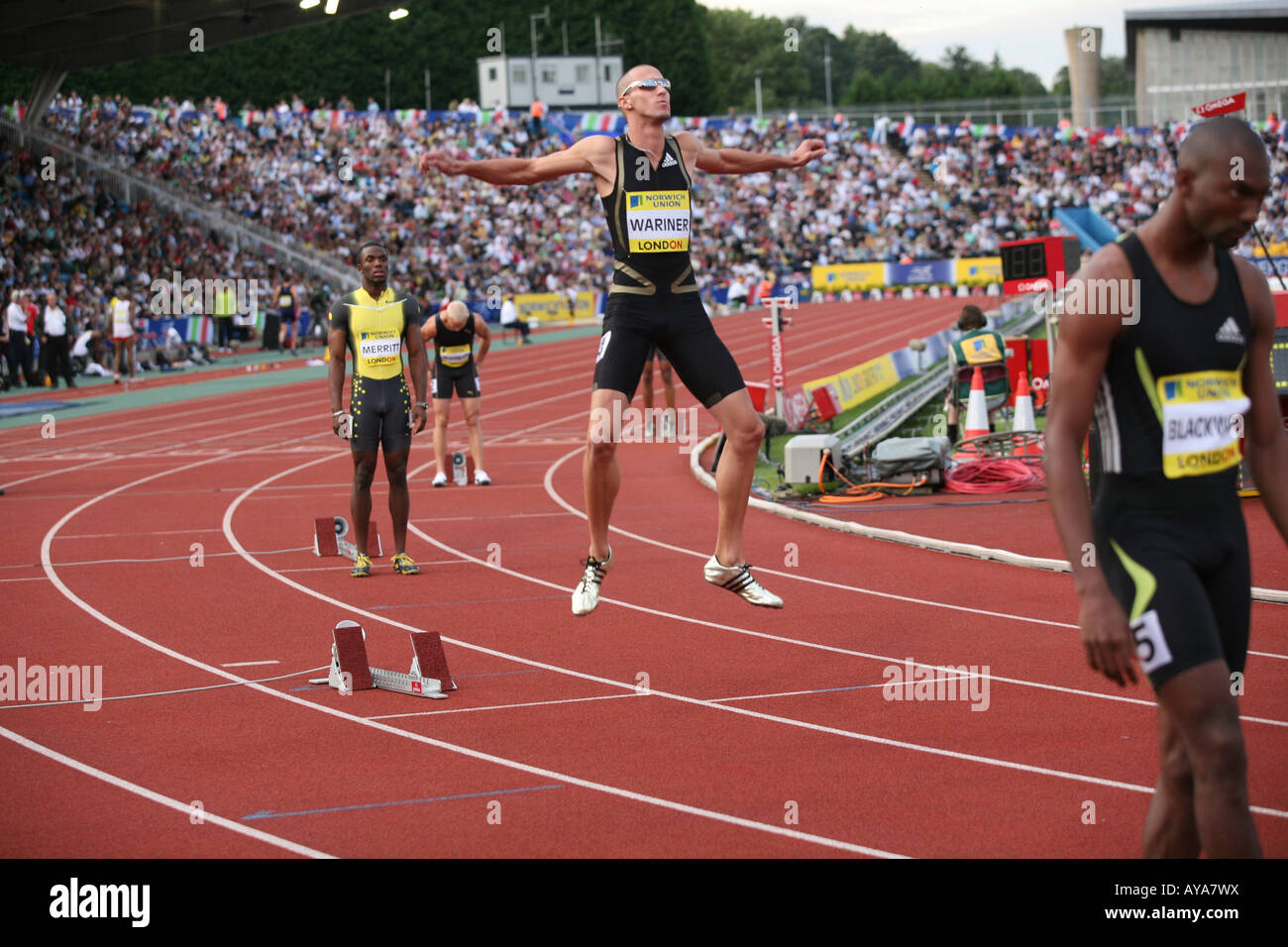 US World and Olympic champion Jeremy Wariner before winning the 400m at ...