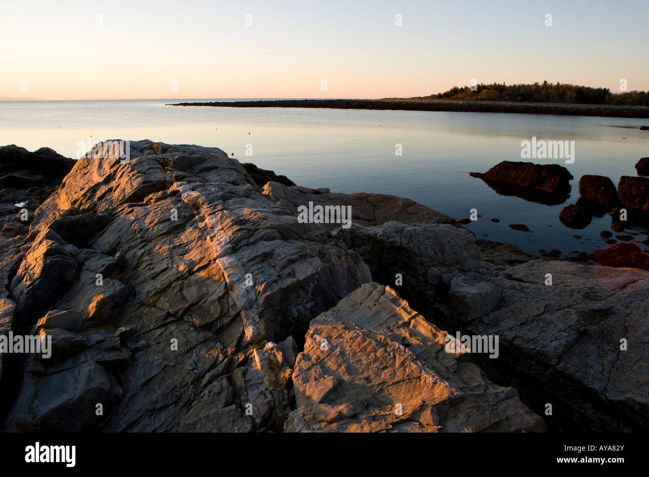 Early morning on the rocky coast of Timber Point in Biddeford, Maine ...