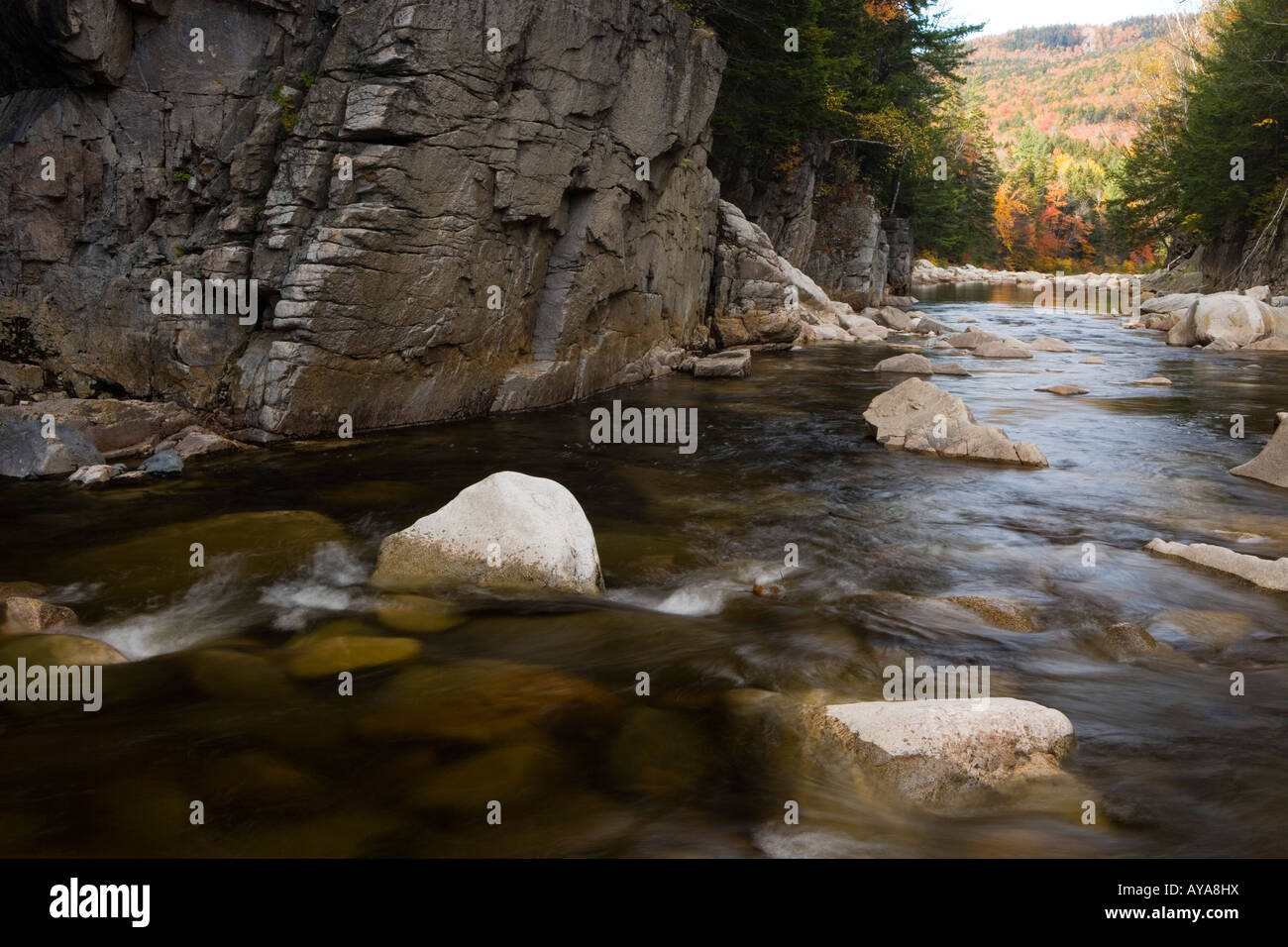 The Swift River in fall as it flows through Rocky Gorge in New ...