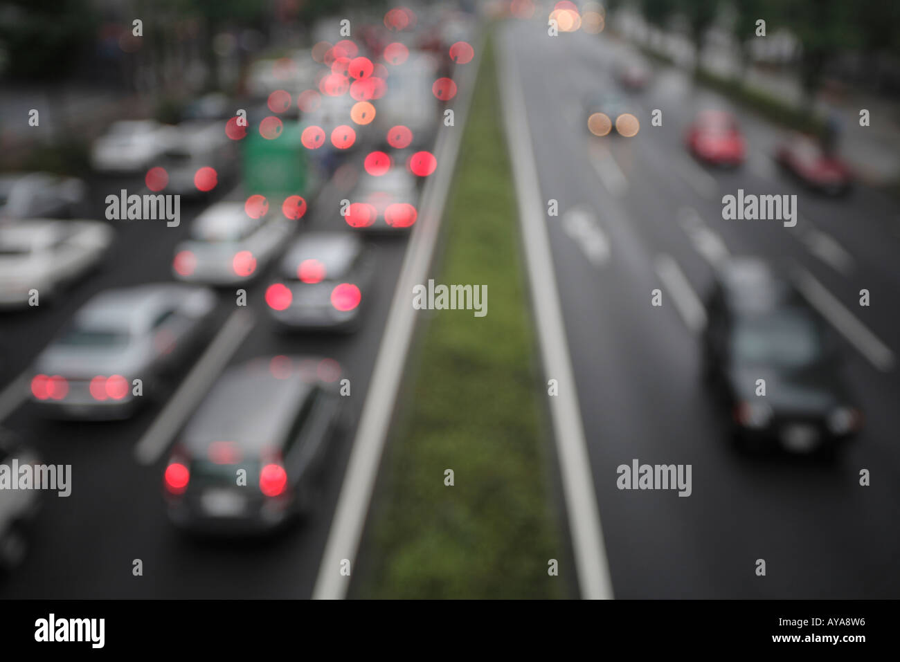 Asia Tokyo Japan Blurred image of traffic jam in spring rain Stock ...