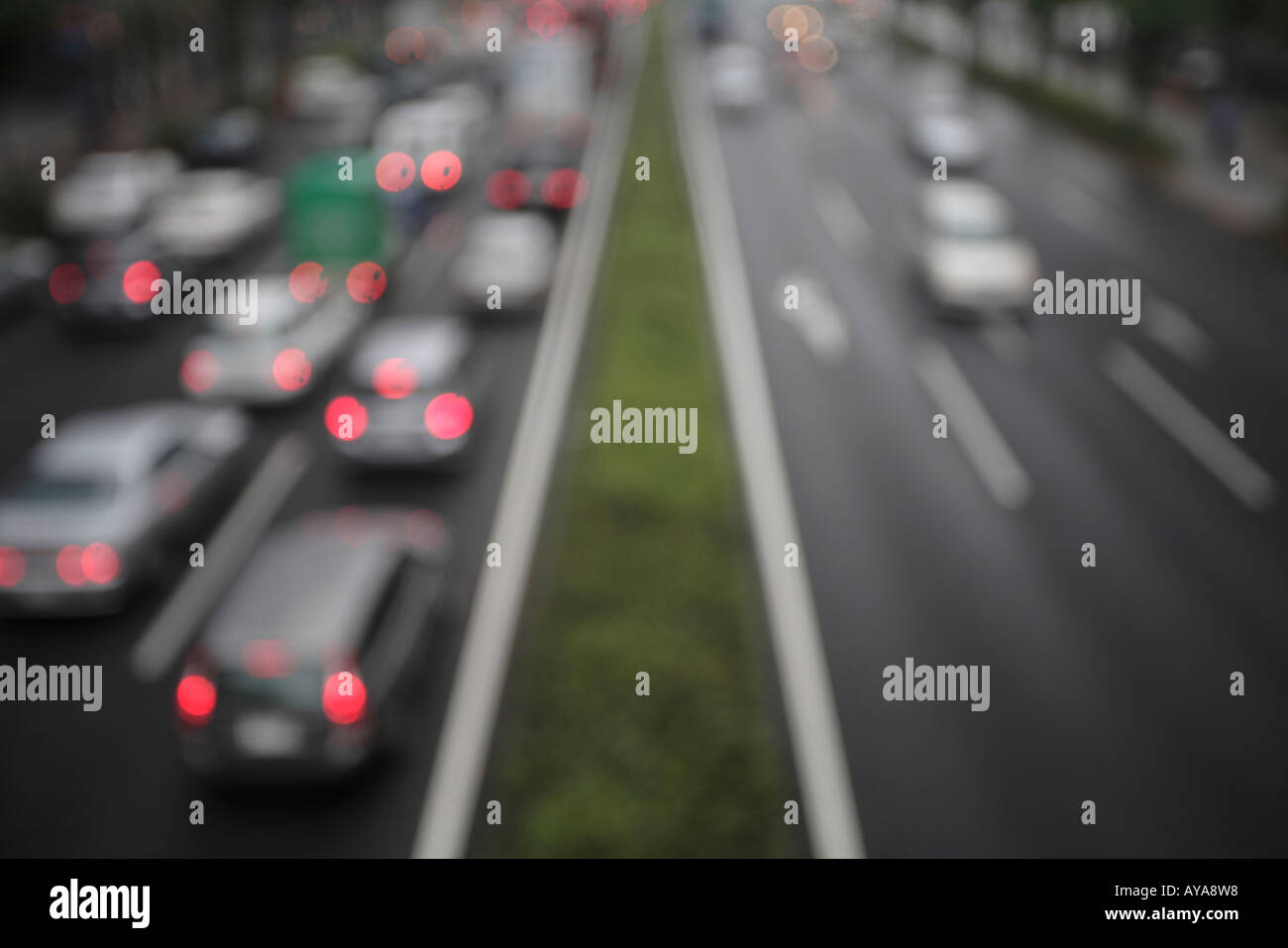 Asia Tokyo Japan Blurred image of traffic jam in spring rain Stock ...