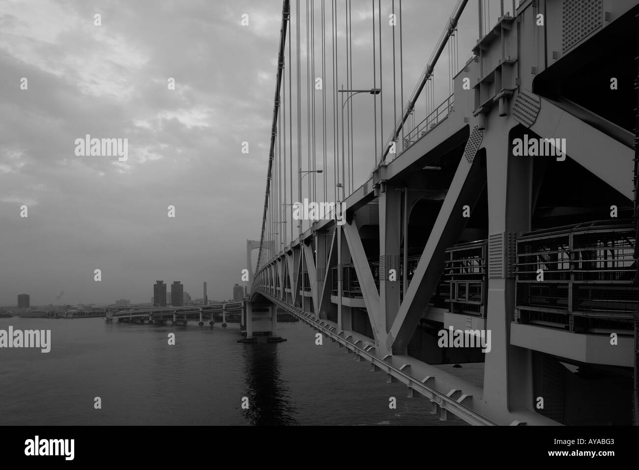 Asia Tokyo Japan Rainbow Bridge at dusk on spring evening Stock Photo ...