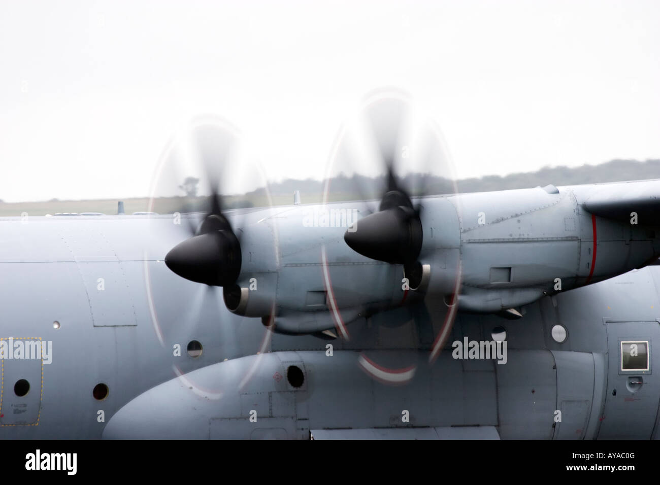 Two of the four engines on an RAF Hercules transport aircraft Stock ...