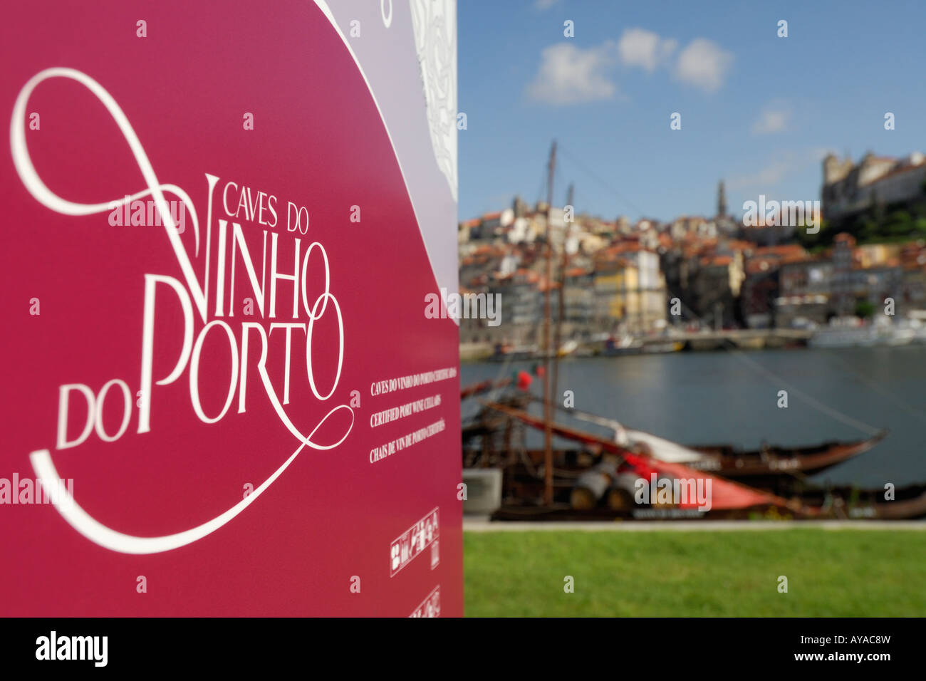 Porto Portugal Signs of famous Port Wine producers line the promenade ...