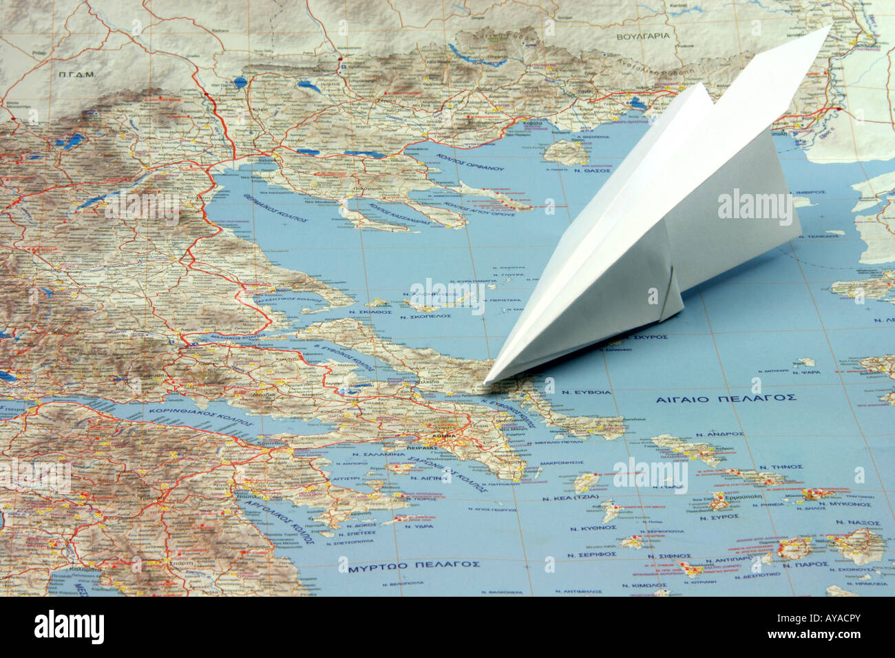 travel to greek islands by airplane figure on a map of greece Stock ...