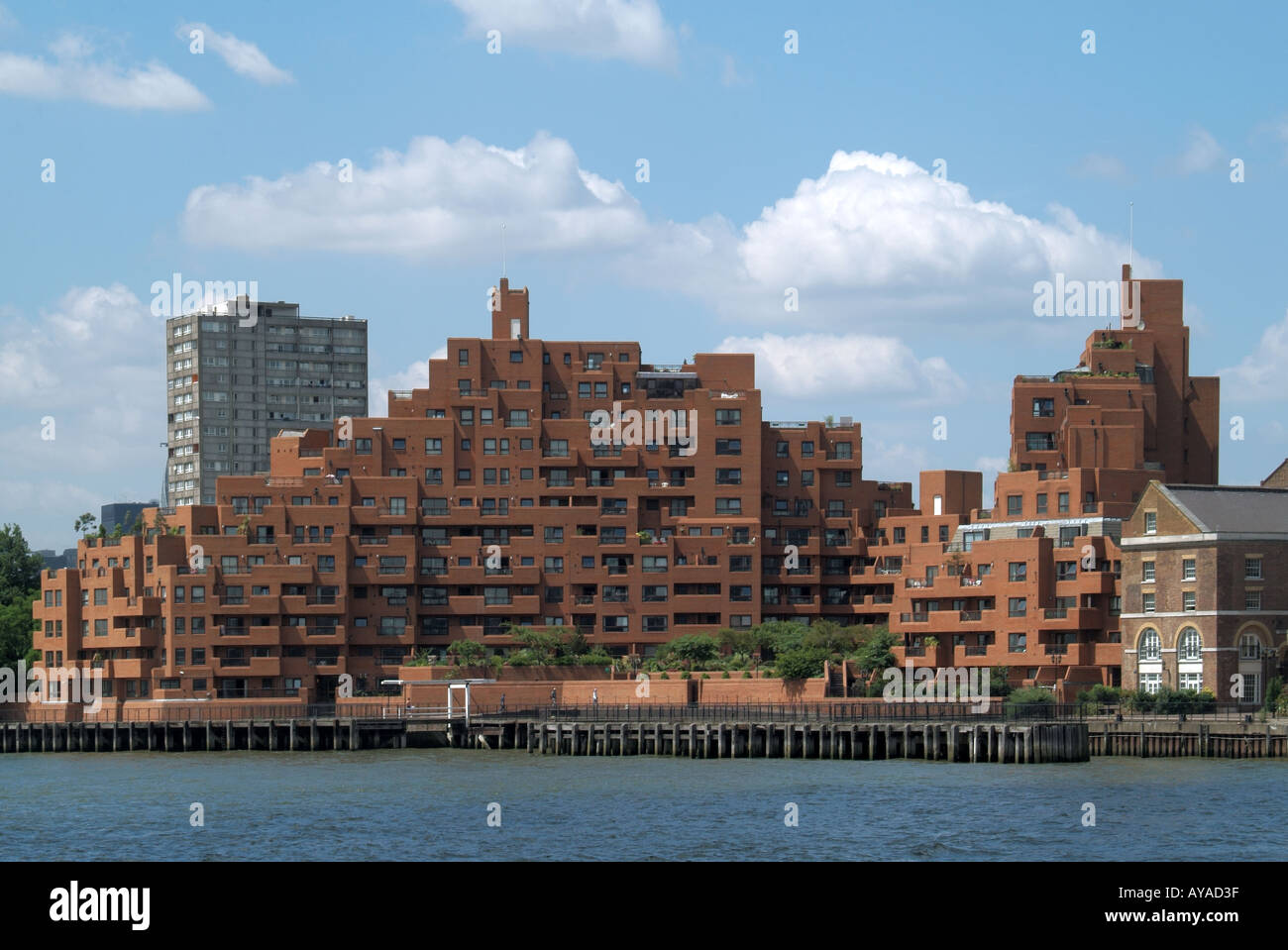 River Thames waterside apartment development new homes in blue sky ...