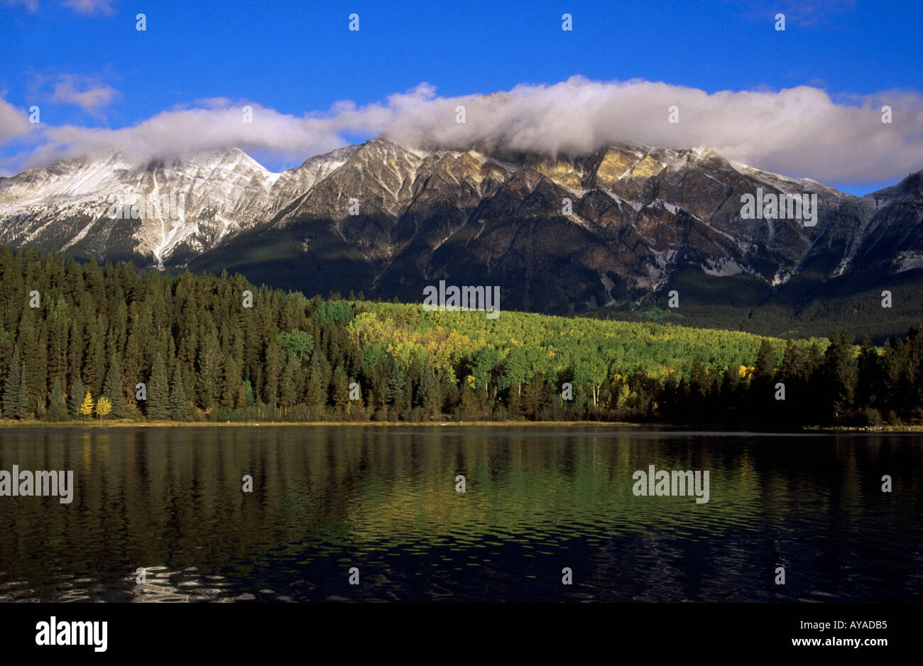 Pyramid Lake and Pyramid Mountain Rocky Mountains Jasper national park ...