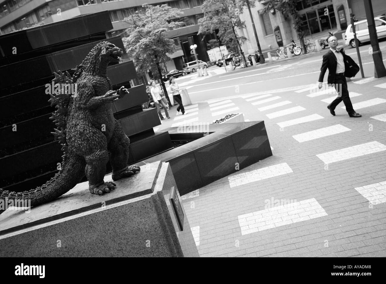 Asia Tokyo Japan Small statue of Godzilla in Hibiya District Stock ...