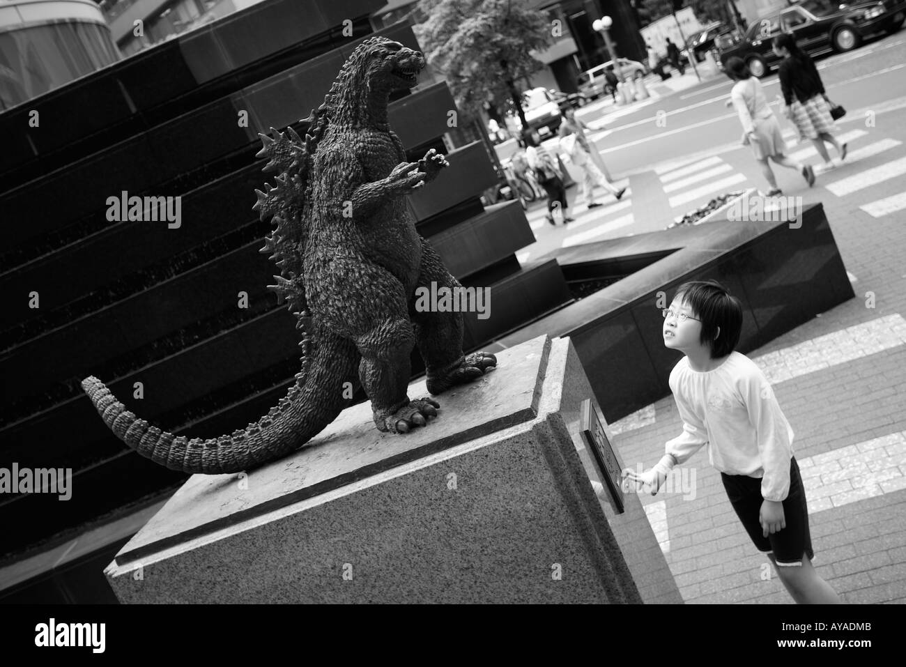 Asia Tokyo Japan Small statue of Godzilla in Hibiya District Stock ...