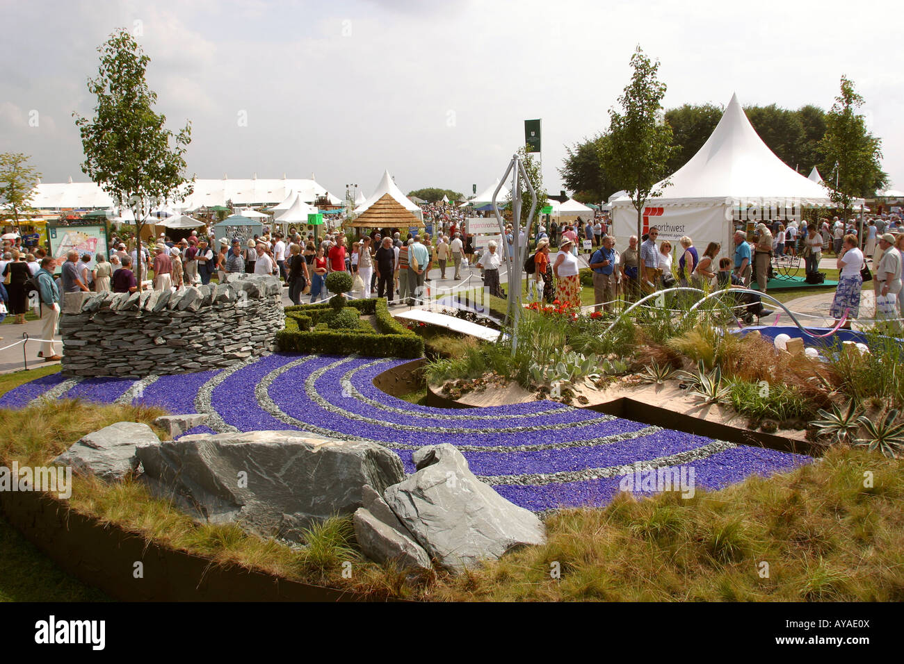 UK Cheshire Knutsford Tatton Hall RHS Flower Show garden coloured glass ...