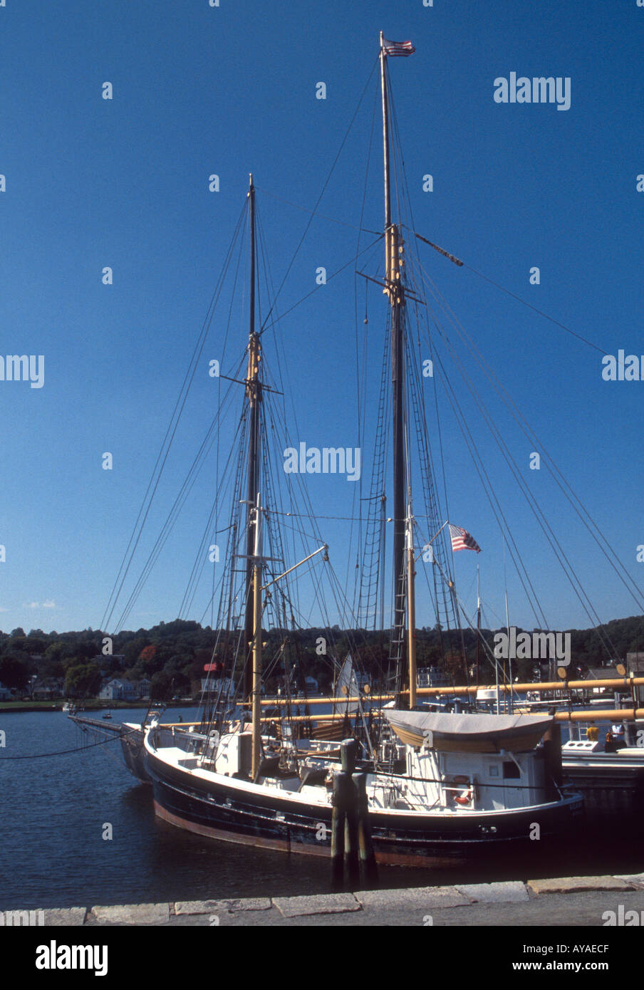 Yacht in Mystic Seaport Harbor Stock Photo - Alamy