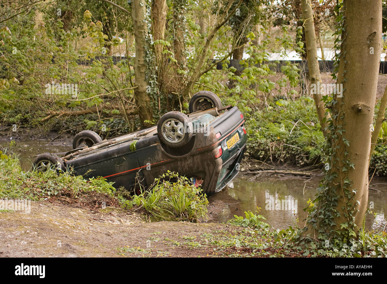 Car into a ditch hi-res stock photography and images - Alamy