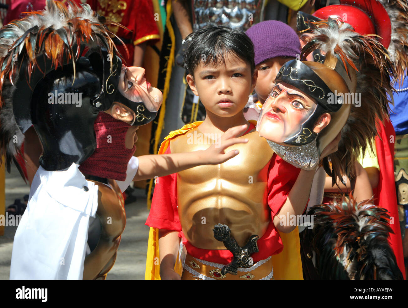 Philippines: children in Moriones masks at the annual Moriones festival ...