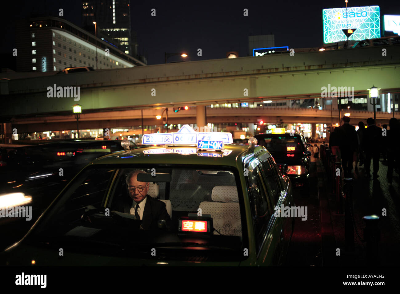 Asia Tokyo Japan Taxi driver waiting in queue in Akasaka District at ...